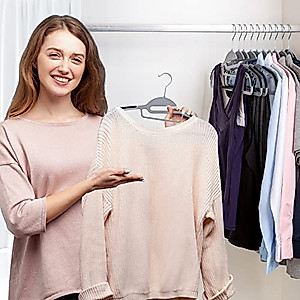 HWAJAN Coat Hanger 50Pack,Space Saving Hangers 16.53inch Plastic Hangers Rubber Strip Non-Slip Clothes Hangers Pants Hangers for Dorms,Apartments,Suit for Pants,Jackets,Sweaters,Shirts,Black