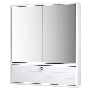 Tangkula Bathroom Mirror Cabinet, Wall Mounted Medicine Cabinet with Mirror Doors & Adjustable Shelf, Mirrored Bathroom Storage Cabinet, Bathroom Wall Cabinet, 21.5 x 5.5 x 24.5 Inches, White