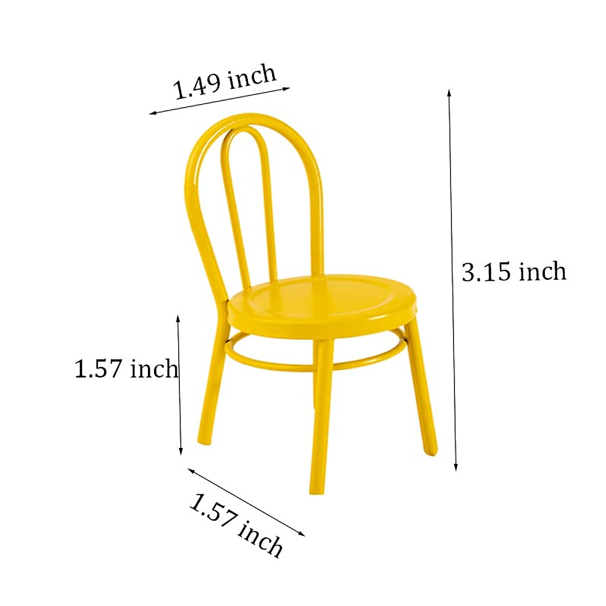 Hiawbon 2 Pcs Miniature Yellow Dinning Chair 1:12 Scale Mini Metal Chairs for DIY Dollhouse Kitchen Furniture Decoration