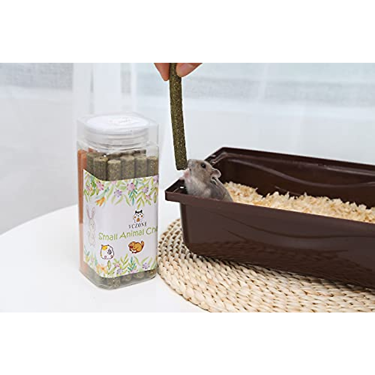 VCZONE Rabbit Chew Toys for Teeth, Timothy Grass Carrot Sticks for Guinea Pig Hamster Chinchilla Squirrel Bunny Small Animals (Timothy + Carrot)