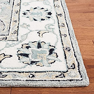 Safavieh Micro-Loop Collection Area Rug - 8' x 10', Grey & Ivory, Handmade Floral French Country Wool, Ideal for High Traffic Areas in Living Room, Bedroom (MLP384F)