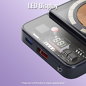 Miady Magnetic Battery Pack 10000mAh, PD 20W USB-C Fast Charging Power Bank/w Built-in Cables, Wireless Portable Charger for iPhone 15/14/13/12/11/... Series and Android Phones