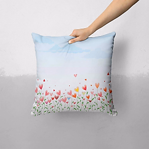 iiRov Field of Blooming Hearts - Custom Decorative Home Decor Indoor or Outdoor Throw Pillow Cover Plus Cushion Set for Sofa, Bed or Couch (Pillow CASE Cover Plus Cushion)