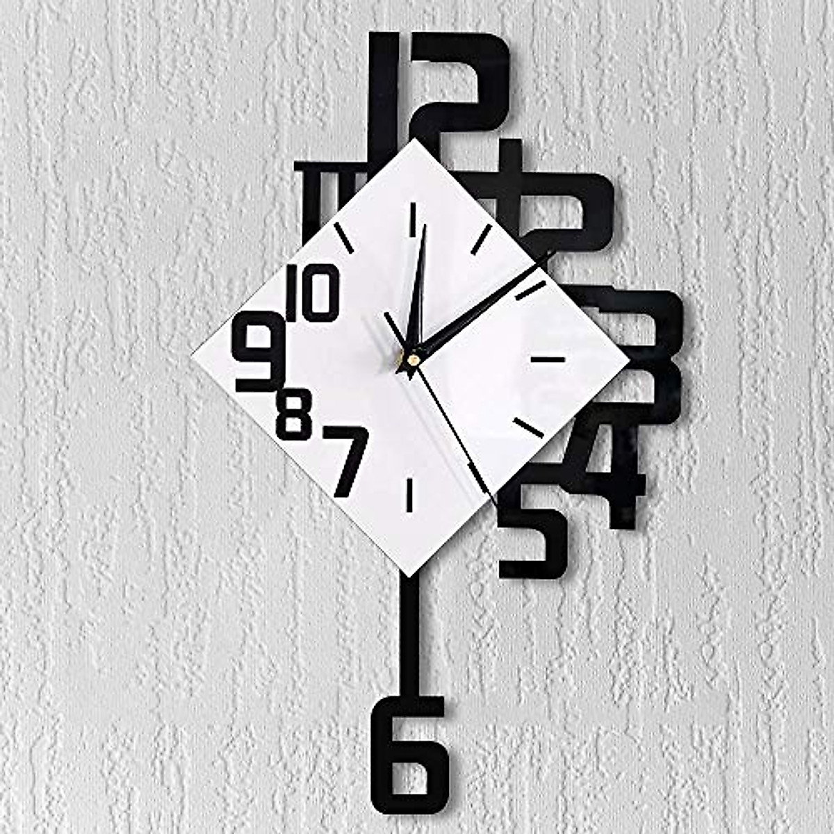 The Geeky Days Large Numbers Pendulum Clock Black and White Modern Design Irregular Numerals Decorative Fashion Silent Quartz Wall Watch with Swinging Number
