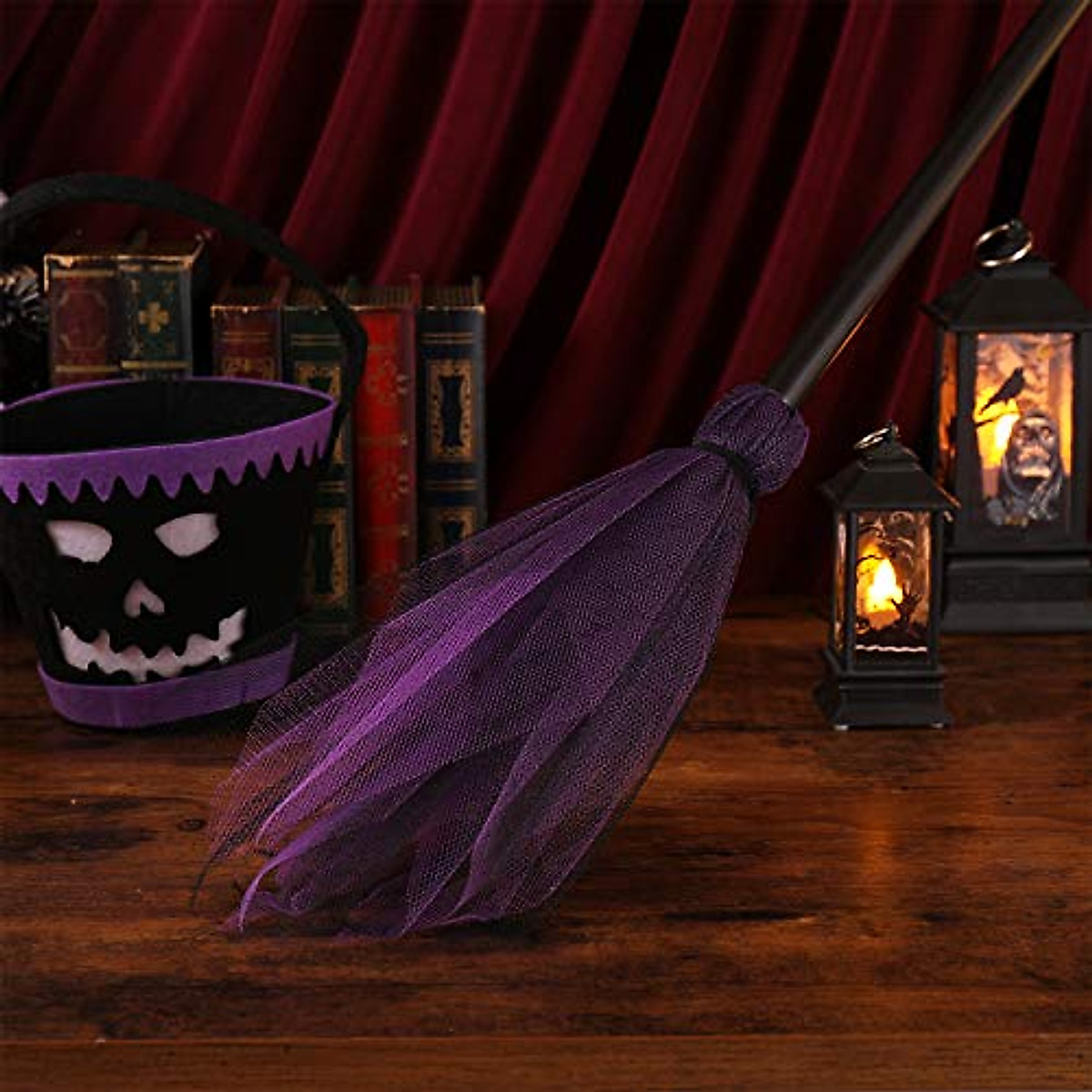Veemoon Halloween Witch Flying Broom Mesh Tulle Removable Handle Witch Broom Masquerade Show Dress Up Wonder Broom Witch Broom for Halloween Cosplay Party (Random Colour)