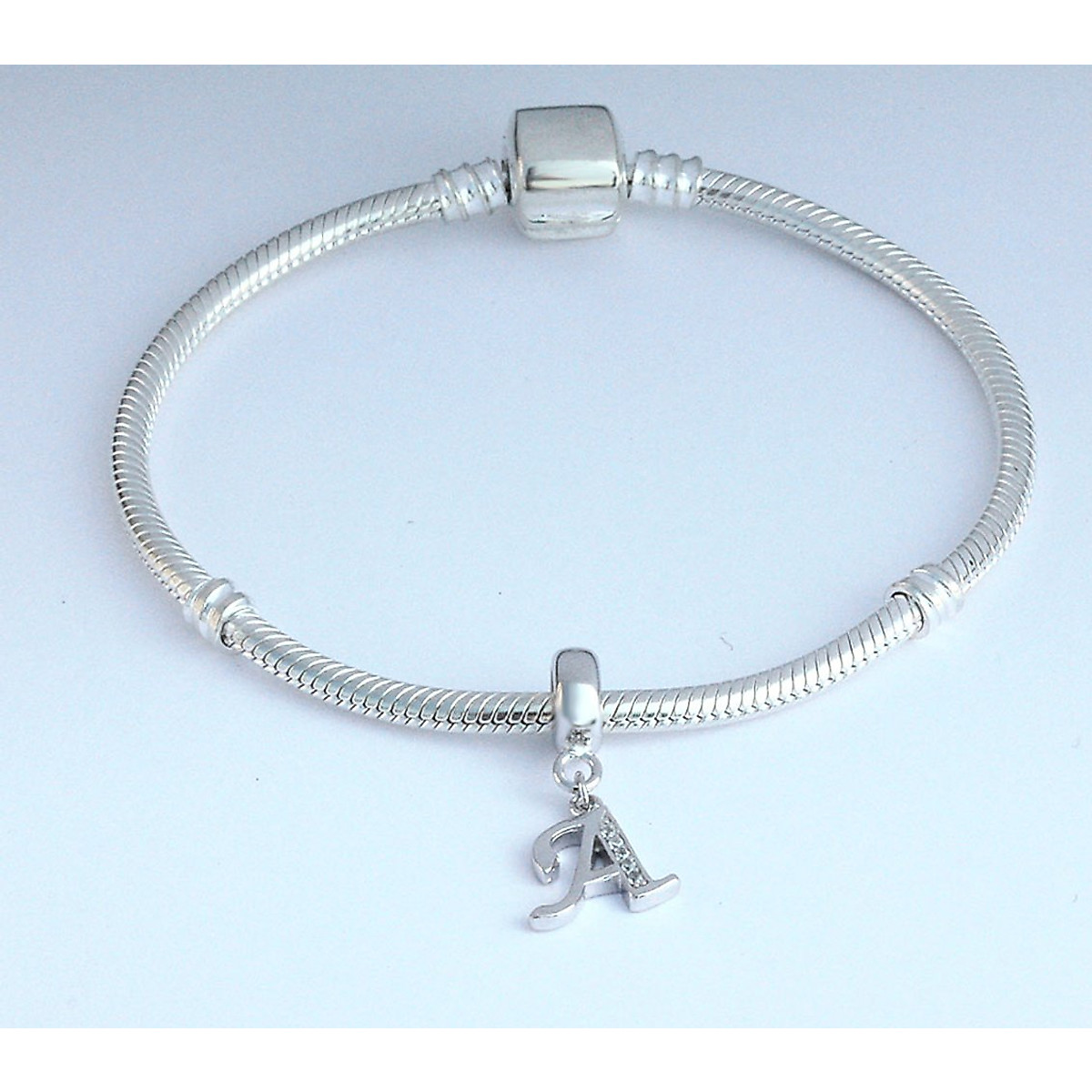 Sambaah Alphabet Charm Letter Beads Solid 925 Sterling Silver with Cubic Stones, Complete A~Z Gift Options fit Pandora European Bracelets(A)