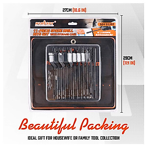 SEDY 11-Pieces Spade Drill Bit Set, Paddle Flat Bits with Extension for Woodworking, Industrial Grade Carbon Steel Black Coat, 1/4" to 1-1/2" with Storage Bag and Exquisite Packaging