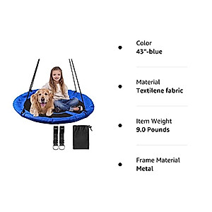 RedSwing 43" Flying Saucer Swing for Kids Outdoor, Large Round Tire Swings for Trees and Swingset, Strong Heavy Duty for Outside Playground, 500LBS Weight Capacity, Blue