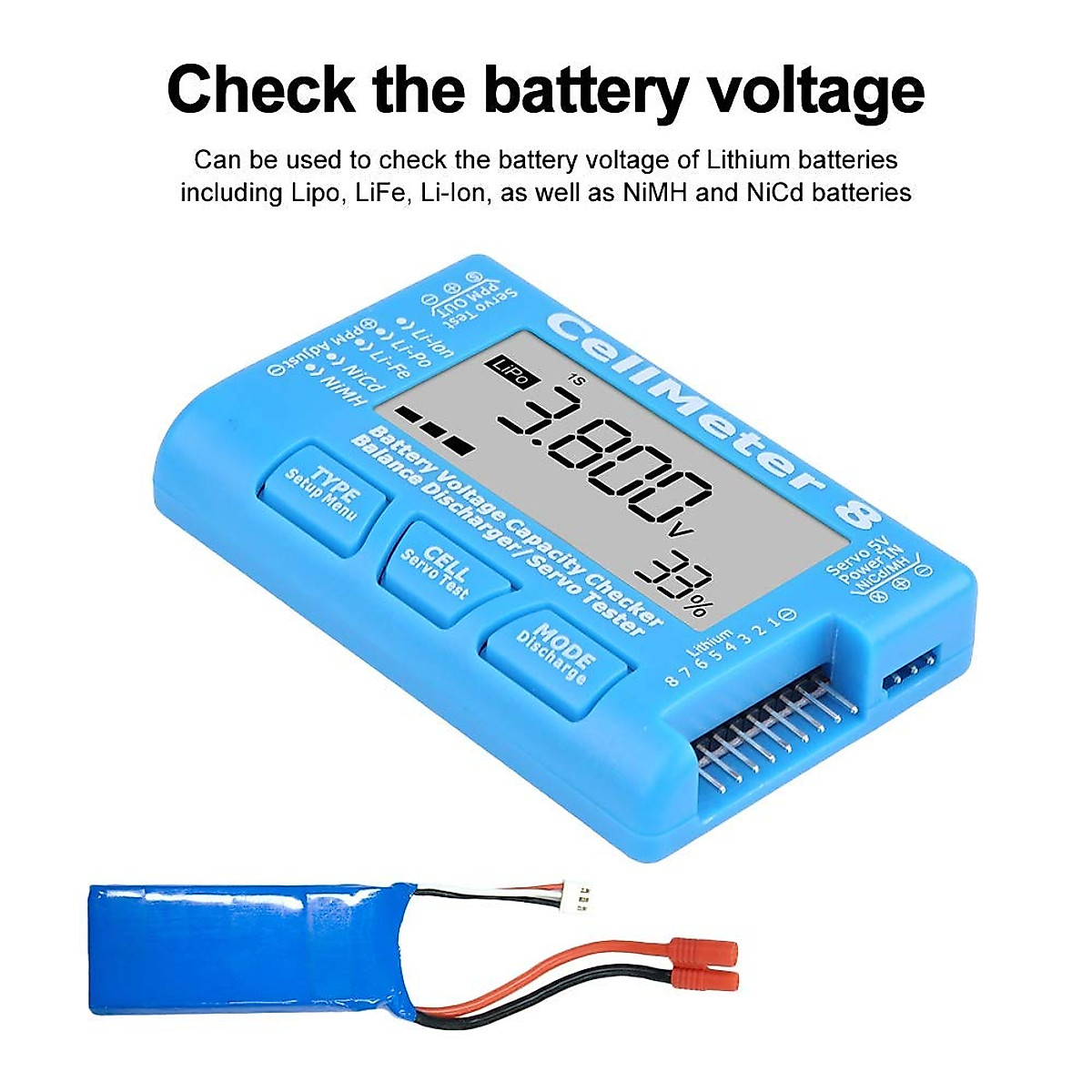 RC CellMeter 8 Digital Capacity Checker Voltage Tester LCD Backlight for Life Li-ion NiMH Nicd