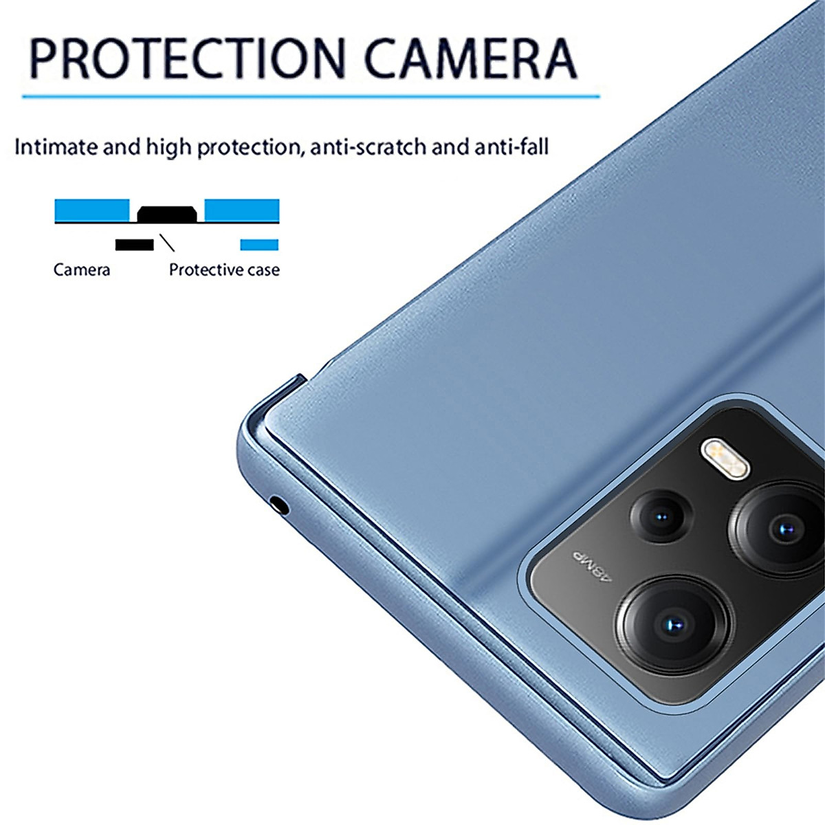 Ephoou Compatible with Xiaomi Redmi Note 12 5G Flip Case for Women, Luxury Clear Vanity Mirror Slim Shockproof 360° Full Body Protective Case for Xiaomi Redmi Note 12 5G/ Poco X5. JM-Black