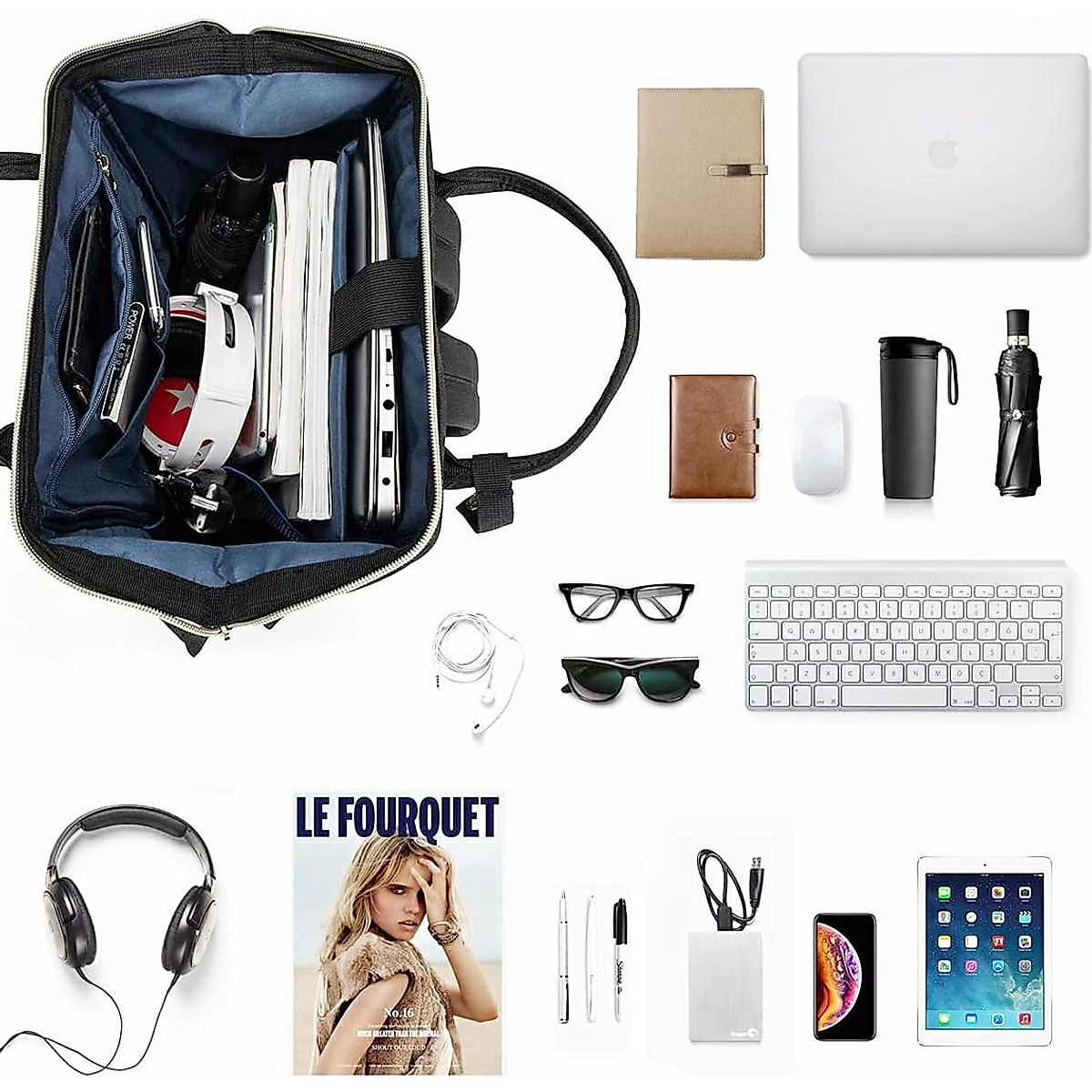 MOCFACE Laptop Backpack for Women,15.6 Inch Stylish College School Backpack with USB Charging Port,Water Resistant Casual Daypack Computer Backpack for Girls/Nurse/Teacher/Travel-Black