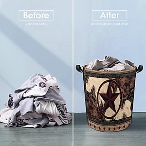 Rustic Western Country Texas Star Cowboy Cowgirl Round Laundry Hamper Storage Basket Waterproof Coating Organizer Bin For Clothes Toys