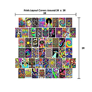 Woonkit Trippy Room Decor, Indie Room Decor, Hippie Room Decor, Indie Hippie Trippy Posters, Teen Wall Bedroom Dorm Aesthetic Poster, Photo Wall Collage Kit Pictures, Psychedelic Posters, 50PCS 4X6 INCH