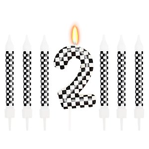 7 Pcs Number 2 Racing Cars Birthday Candle Set, Race Car Theme Cake Topper, Truck Themed Birthday Party Decorations, Black White Checkered Candles