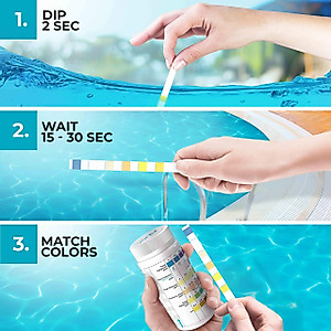 Varify Premium Pool and Spa Test Strips - 7 in 1 Testing Strip for Pools, Spa, Hot Tub & More - Water Quality Testing Kit for Hardness, Chlorine, Bromine, pH, Alkalinity & Cyanuric Acid (100 Strips)