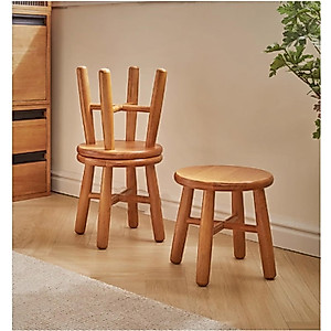 ACICS Round Step Stool Milking Stool Handcrafted Rubber Wood Stool Wooden Stool Small Short Stool, Shoe Changing Stool Shower Stool Suitable for Living Room Sofa Footstool(27 * 27 * 27CM, A)