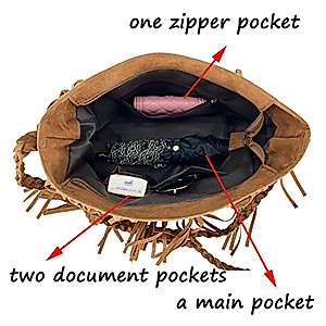 BYMEE Hippie Suede Fringe Tassel Crossbody Bag for Women western Hobo Shoulder Bag Vintage Messenger Bag (Coffee)