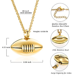 Hearbeingt Cremation Jewelry Urn Necklace for Ashes America Football/Basketball Keepsake Urn Pendant Memorial Ash Urn Jewelry for Women Men(Gold)