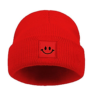 Doovid Baby Beanie Hats Smile Face Knit Winter Hats for Toddler Boys and Girls Warm Beanie Baby Red