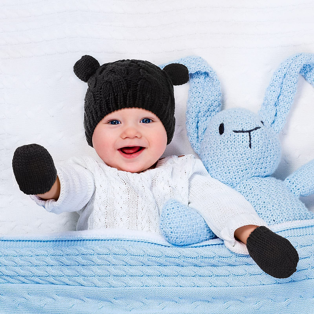 3 Sets Infant Hats Baby Hat and Mitten Set Newborn Baby Hat Baby Beanies Winter Hat Infant Toddler Warm Knitted Hats Gloves ()