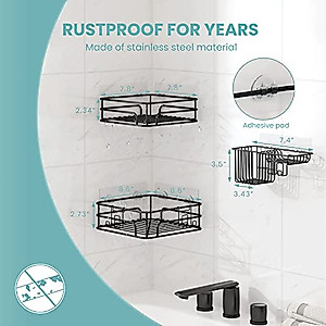 EZFurni Shower Caddy Corner, 3 Pack Shower Organizer Corner, Rustproof Shower Shelf for Inside Shower, Strong Adhesive Shower Racks with Razor Holders, Roomy Shower Storage for Bathroom, Black