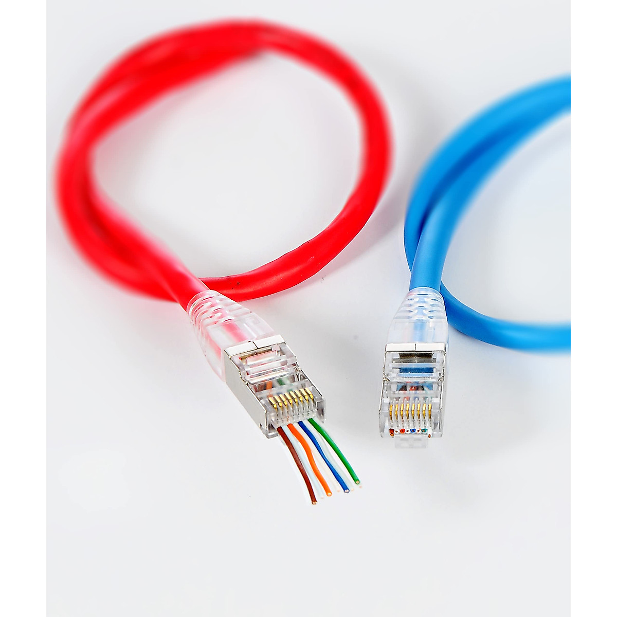 Platinum Connector RJ45 Cat6a/6 FTP snap in clips with Boots (50 count each) - pass through makes connector assembly much easier and less prone to miss-wiring