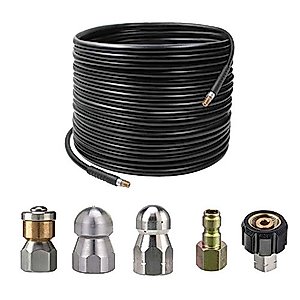 EDOU DIRECT 100 FT Cleaning Kit for Pressure Washer | 4,000 PSI Max Working Pressure | Includes: Durable Sewer Jetting Hose (3 layers) & 3 Sewer Jetter Nozzles