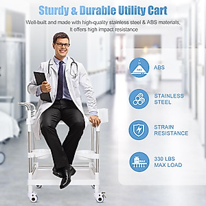 Mobile Utility Cart with Wheels Professional Medical Trolley Cart 220 Lbs Load Plastic and Stainless Steel Esthetician Storage Cart with Basins and Kegs for Beauty Salon Hospital Clinic Home