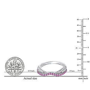 Dazzlingrock Collection 14K Round Pink Sapphire & White Diamond Stackable Wedding Band for Women, White Gold, Size 5