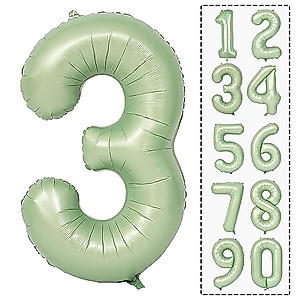 Number 3 Balloon 40 Inch Sage Green Number Balloon Foil Mylar Balloon for Boys Girls 3rd 30th Birthday Wedding Anniversary Jungle Party Decoration Supplies large Number Balloons