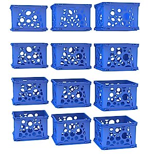 Storex Mini Crates – Stackable Small Storage Crates for Desktop Organization, 9 x 7.75 x 6 inches, School Blue, 12-Pack (61595U12S)