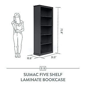 Edenbrook Sumac Bookcase, 5-Shelf Organizer for Bedroom Furniture or Home Office Furniture, White Bookshelf