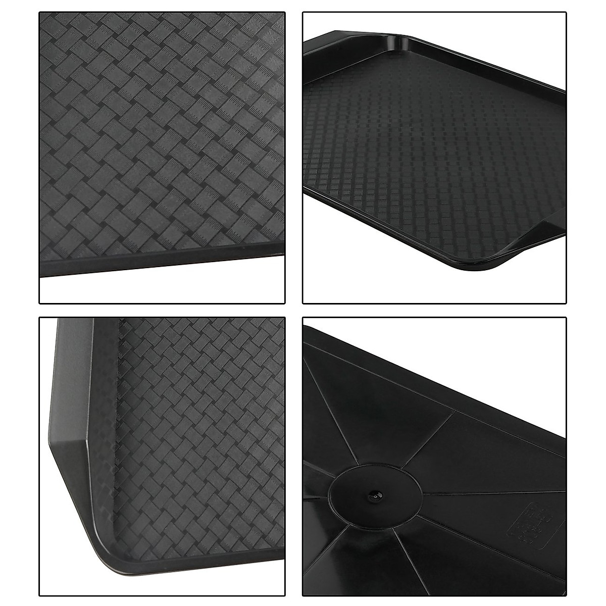 Vababa Black Plastic Fast Food Serving Trays, 4-Pack, 16.8-INCH x 12-INCH