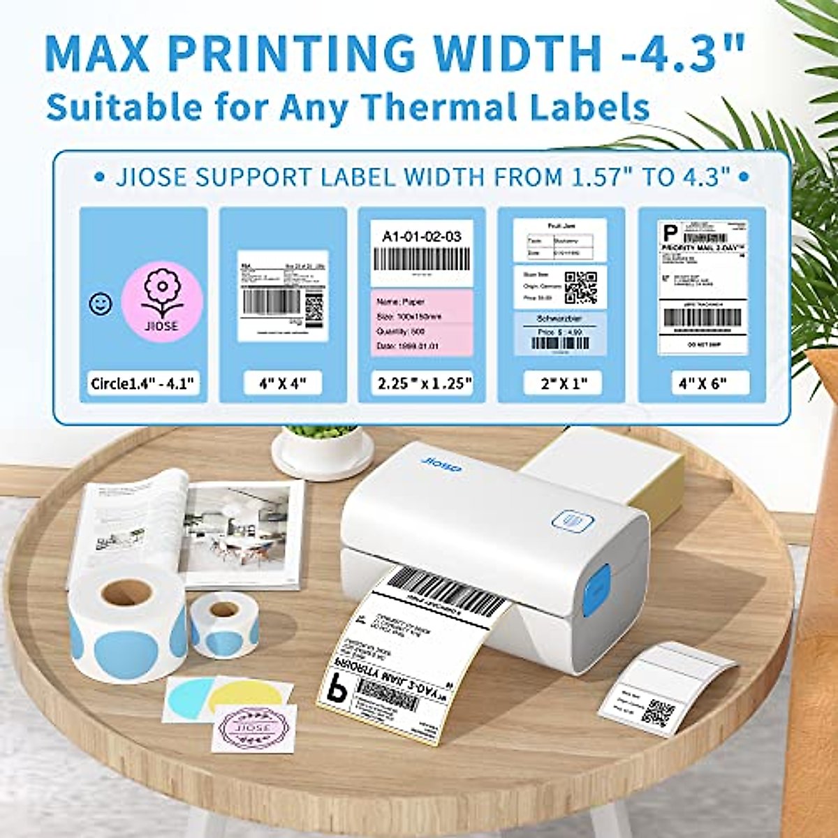 Jiose Thermal Shipping Label Printer - Desktop 4x6 Shipping Label Printer - Support ChromeOS Mac Windows - Apply to Ebay Amazon Shopify Etsy USPS FedEx etc E-Shopping and Logistics Websites