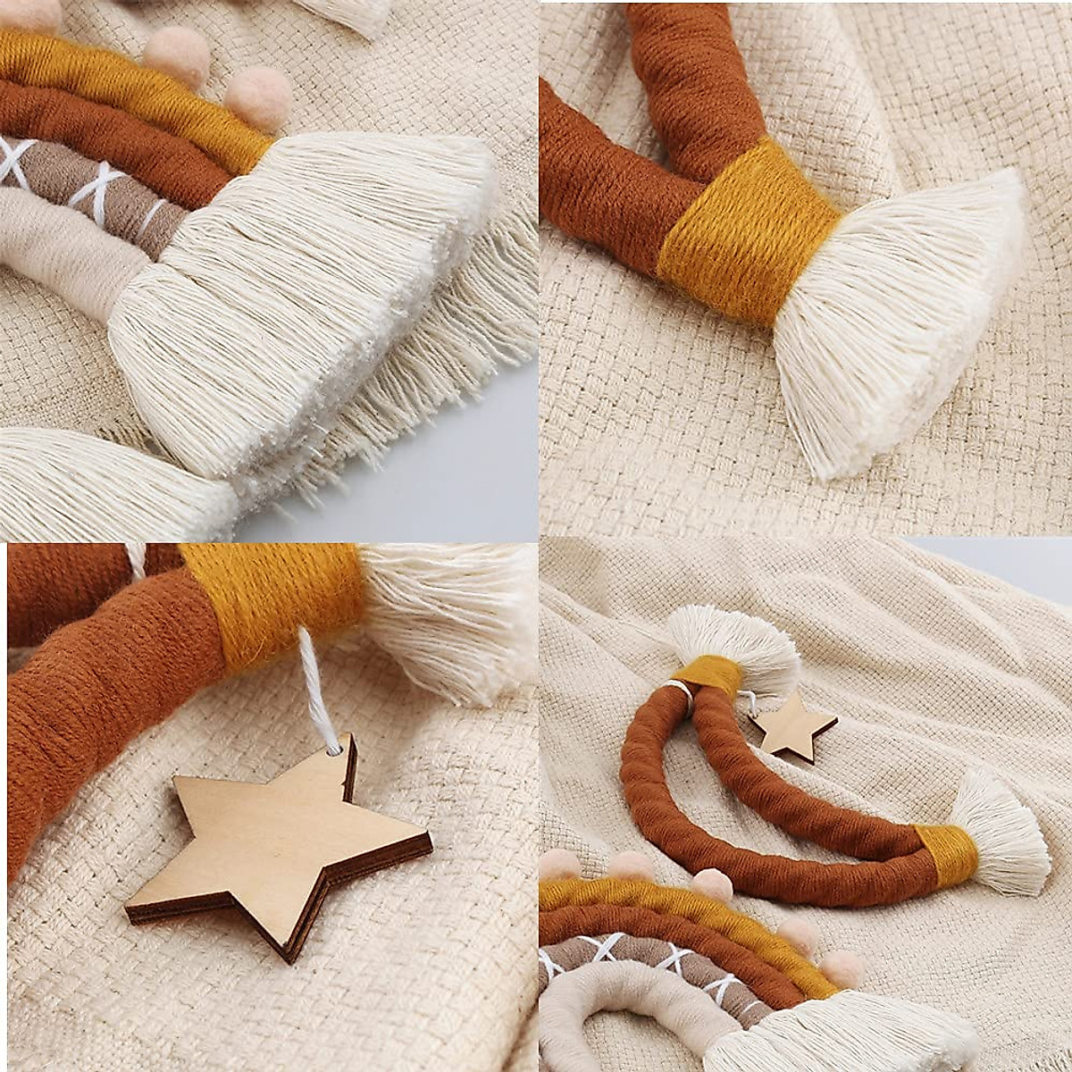 ZWADOU Rainbow Moon Wall Hanging,Rainbow Moon Wall Art,Handmade Macrame Rainbow Wall Decor for Nursery Kids Room Home Decor, Yellow+brown, rainbow:8*7in,luna:9.5*5.5in