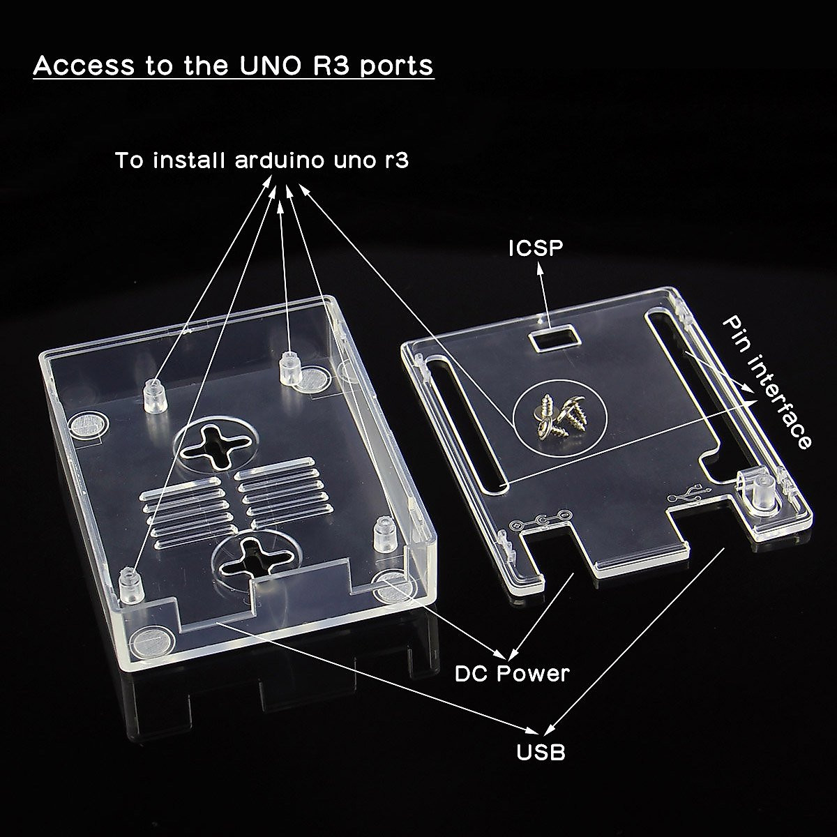 Geekworm UNO R3 Case | Protective Enclosure ABS Computer Box for Arduino UNO R3/UNO WiFi REV2/UNO REV3- Black