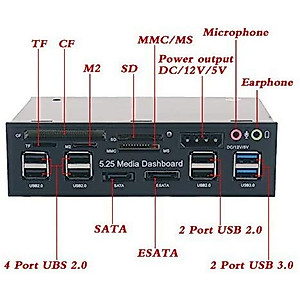 eoocvt 5.25 inch Multi-Function USB 3.0 Hub CF TF M2 SD MS Card Reader CD-ROM Front Panel Media Dashboard SATA eSATA Audio Headphone Mic Computer Peripherals
