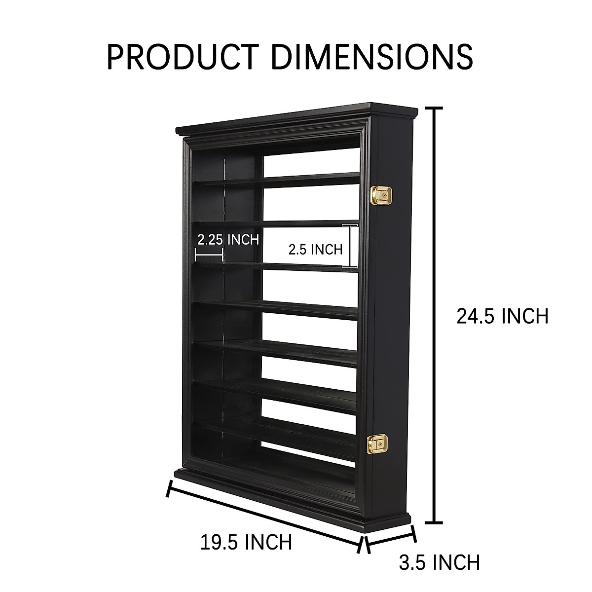 64 Shot Glass Display Case Holder Shot Glass Cabinet, Small Curio Display, Hinged Acrylic Door, Black