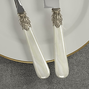 CATHYLIN Wedding Cake Knife and Serve Set, Fancy Hand Craft Italian Style Design, White Pearl Pie Knife Server Set, Vintage Silverware,Cake Cutter Set, Cake Knife Gift Set, 2 pcs