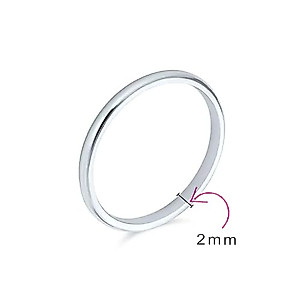 Bling Jewelry Simple Minimalist Thin Stackable .925 Sterling Silver Couples Wedding Band Ring For Men For Women 2MM