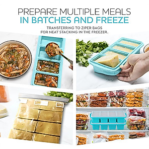 XOMOO Silicone Freezer Tray With Lid - Soup Freezer Container molds - Large Ice Cube Tray- makes 8 perfect 1 cup portions cubes, 2-Pack Freezer Storage Food Soups & Meal Prep - Oven & Dishwasher -Safe