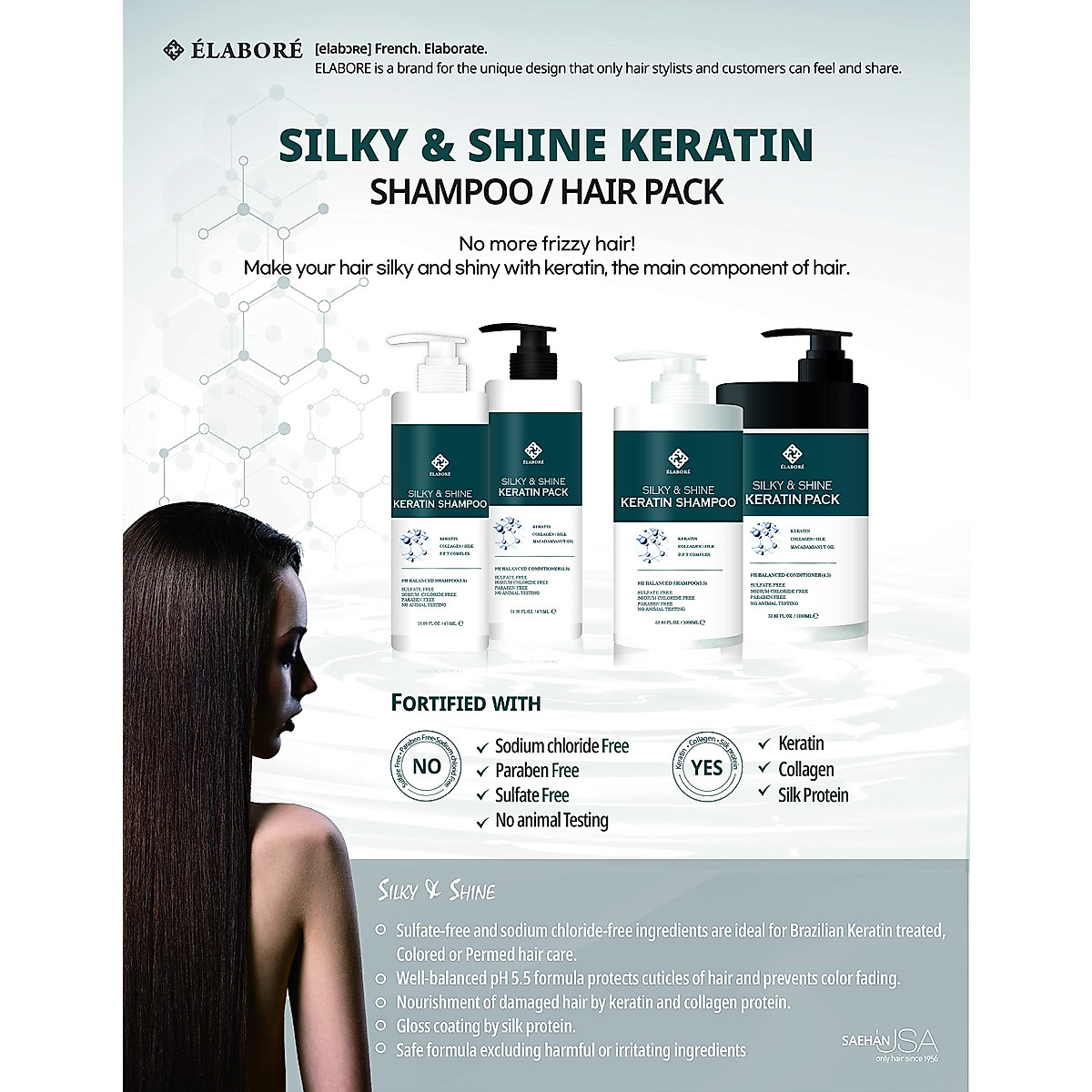 Elabore Silky & Shine KERATIN Shampoo 16.06fl.oz/ 475ml