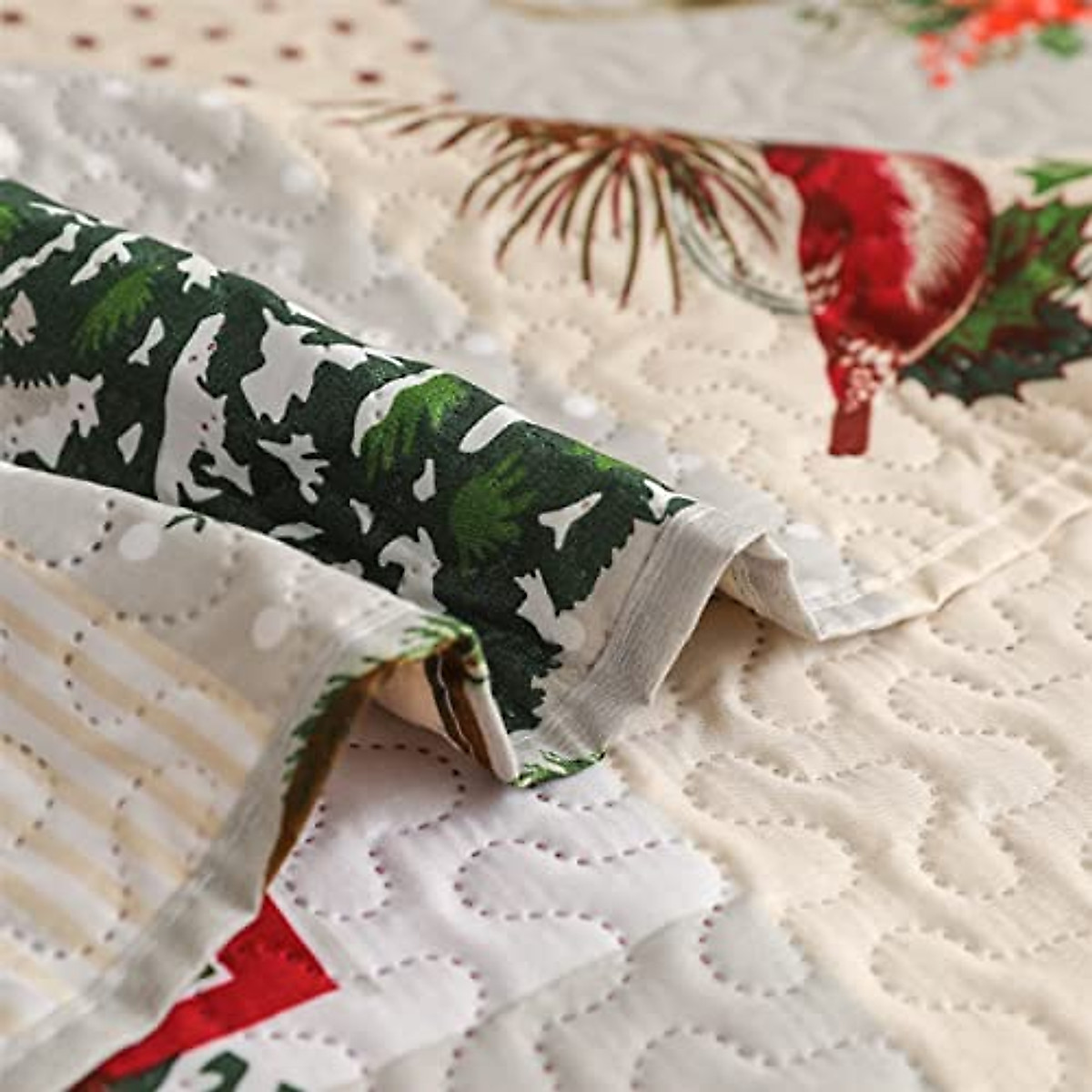 Christmas Plaid Snowman Quilt Set Queen Size (90 x 90 Inches) Reindeer Cardinal Birds Xmas Tree Snowflake Car Holiday Bedding Sets, Red Vanilla Grid Coverlet Bedspread Bed Cover Bed Set with Shams