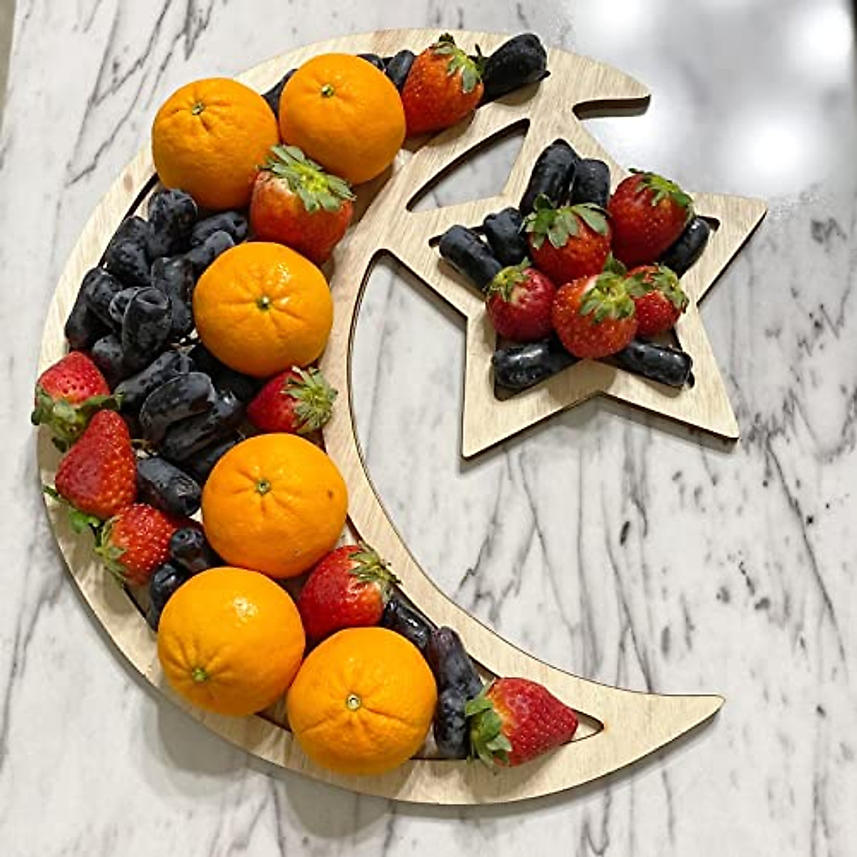Moon Star Dessert Tray Dining Table Carved Ornaments Dessert Tray Artifact Creative Wooden Ornaments Special Shape Eid Star Moon