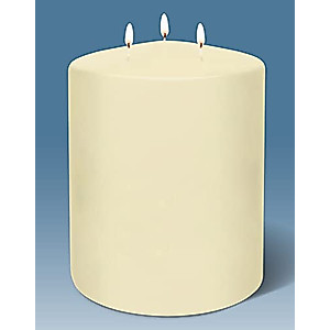 HYOOLA Ivory Three Wick Large Candle - 6 x 8 Inch - Unscented Big Pillar Candles - 188 Hour - European Made