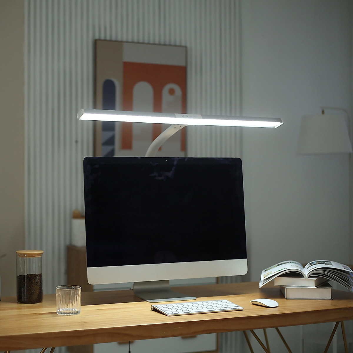 24W Gooseneck Clamp Light for Home Office, 4 Color Modes Dimmable Table Lamp and Stepless Dimming, Modern Architect Desk Lamp for Studio Reading Home Study (Color : White)