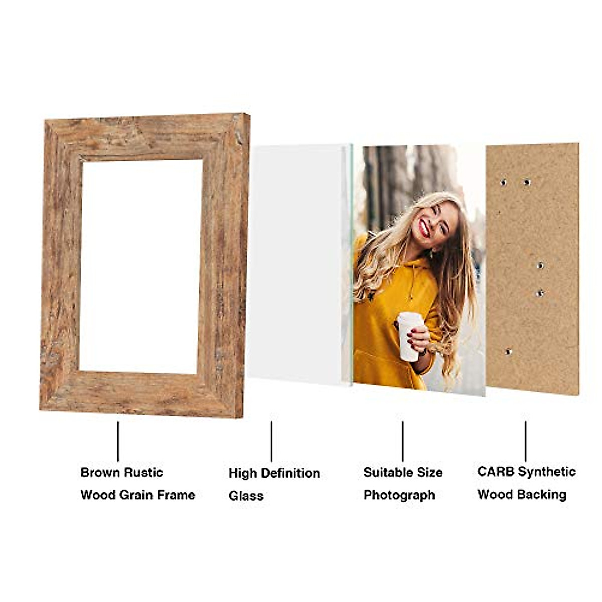 iRahmen 4 Pack 5x7 Rustic Picture Frame Set with High Definition Glass Photo Frame for Desktop Display and Wall Mounting (IR-US002-BR-P5X7(4PK))