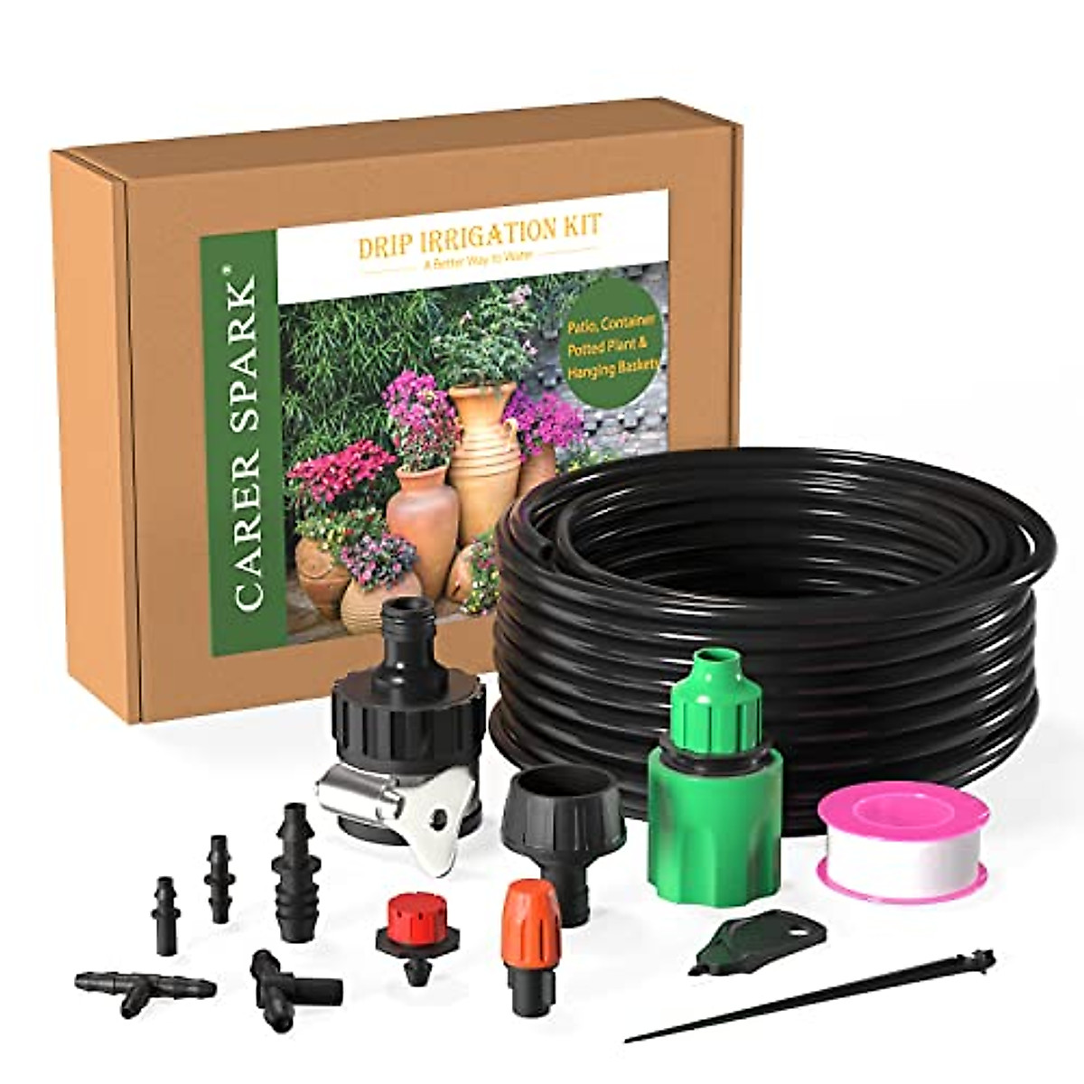 Drip Irrigation Kit Garden Irrigation System with Distribution Tubing Hose Adjustable Nozzles 82FT 1/4" Blank Distribution Hose Automatic Watering Drip Kit Irrigation Kit for Garden Indoor Plants
