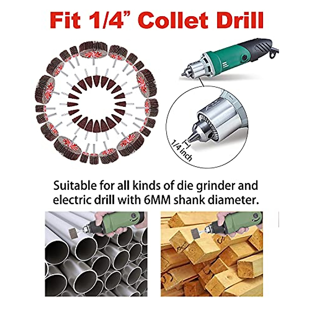 40 Pack 1/4" Abrasive Flap Wheel Sander Set, Rocaris 80 Grit Aluminum Oxide Flap Wheels Cone Shape Sanding Wheel