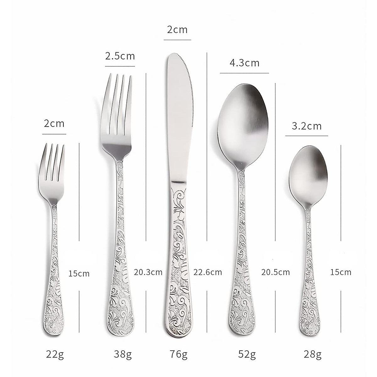 Matte Silverware Set for 8 Premium Stainless Steel Flatware Set Delicate Engraved Floral Decoration 40 Piece Include Knives Forks and Spoons Cutlery Utensils Set for Home Kitchen Party
